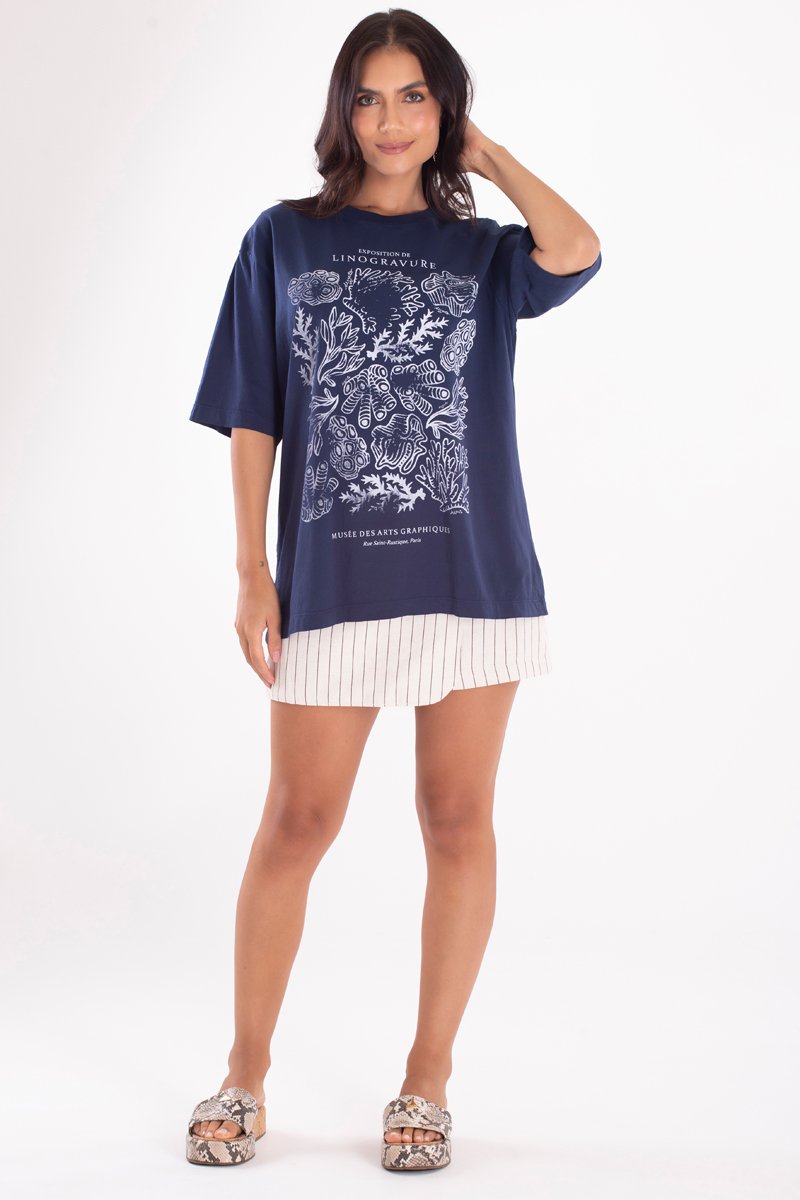 Camiseta Feminina Oversized Ialy Azul